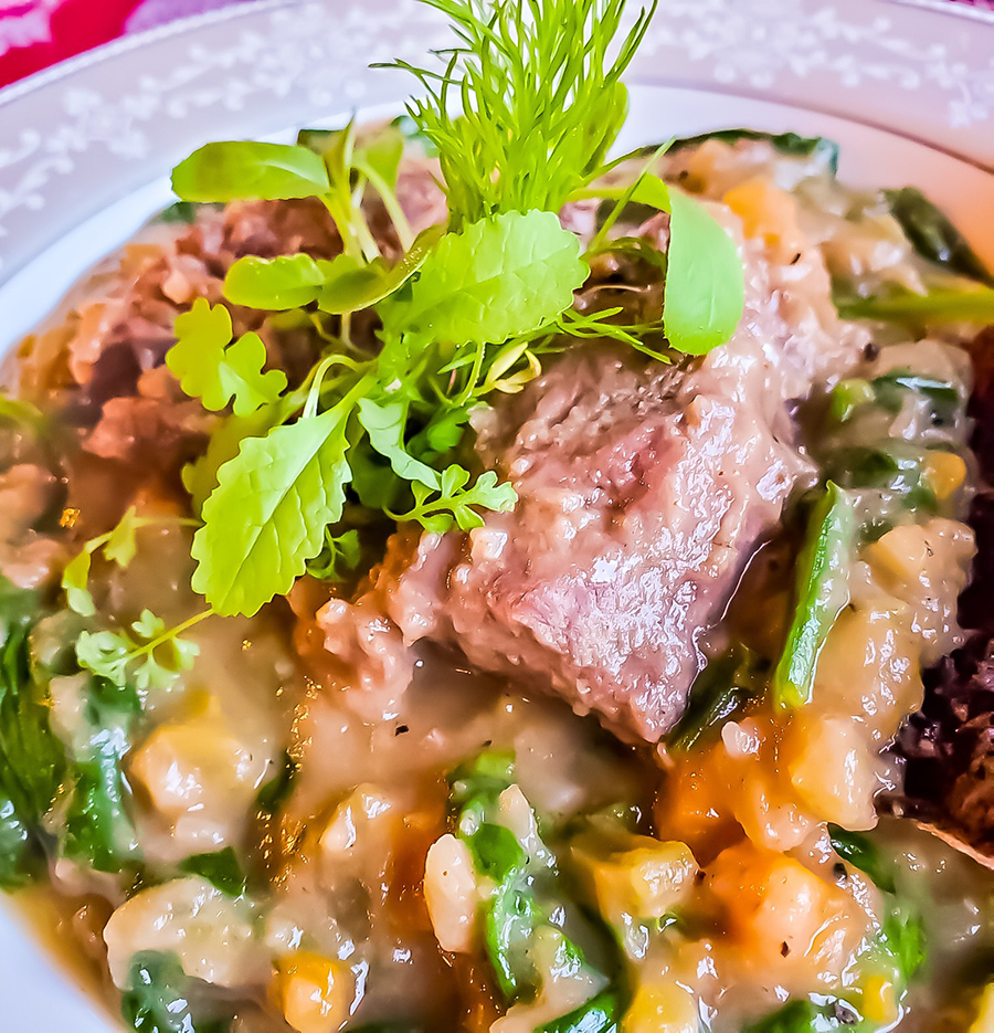 Red Wine Braised Pork Cheeks with Spinach - Chef Dr. Mike